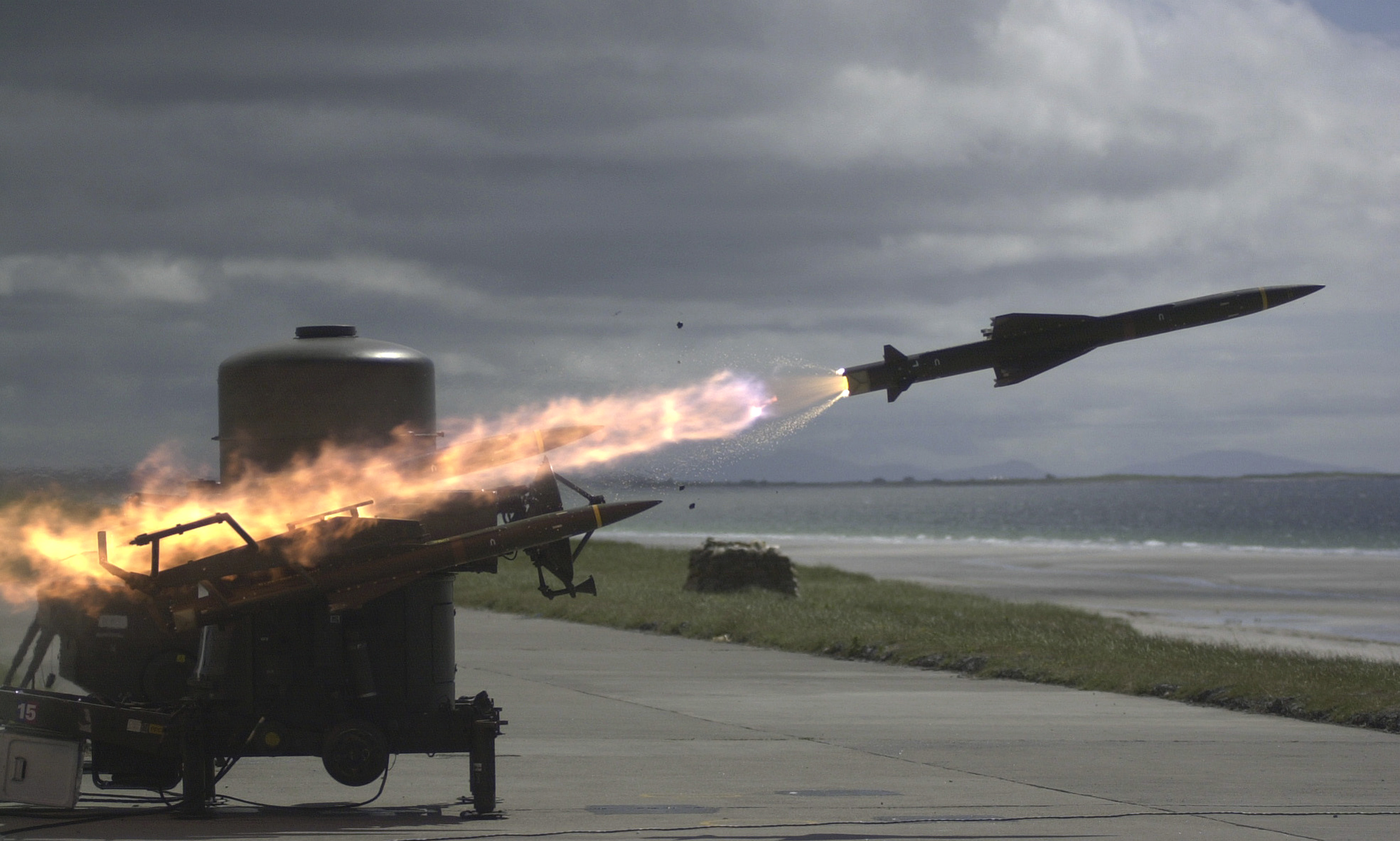 A Rapier missile speeds towards its target during a live firing ...